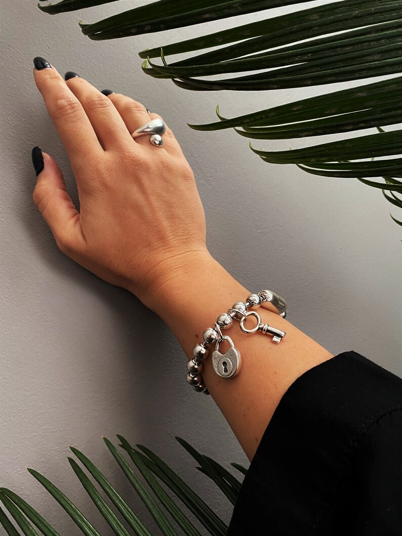 Womens Chunky Padlock and Key Ball Chain Bracelet Silver Ball - Etsy