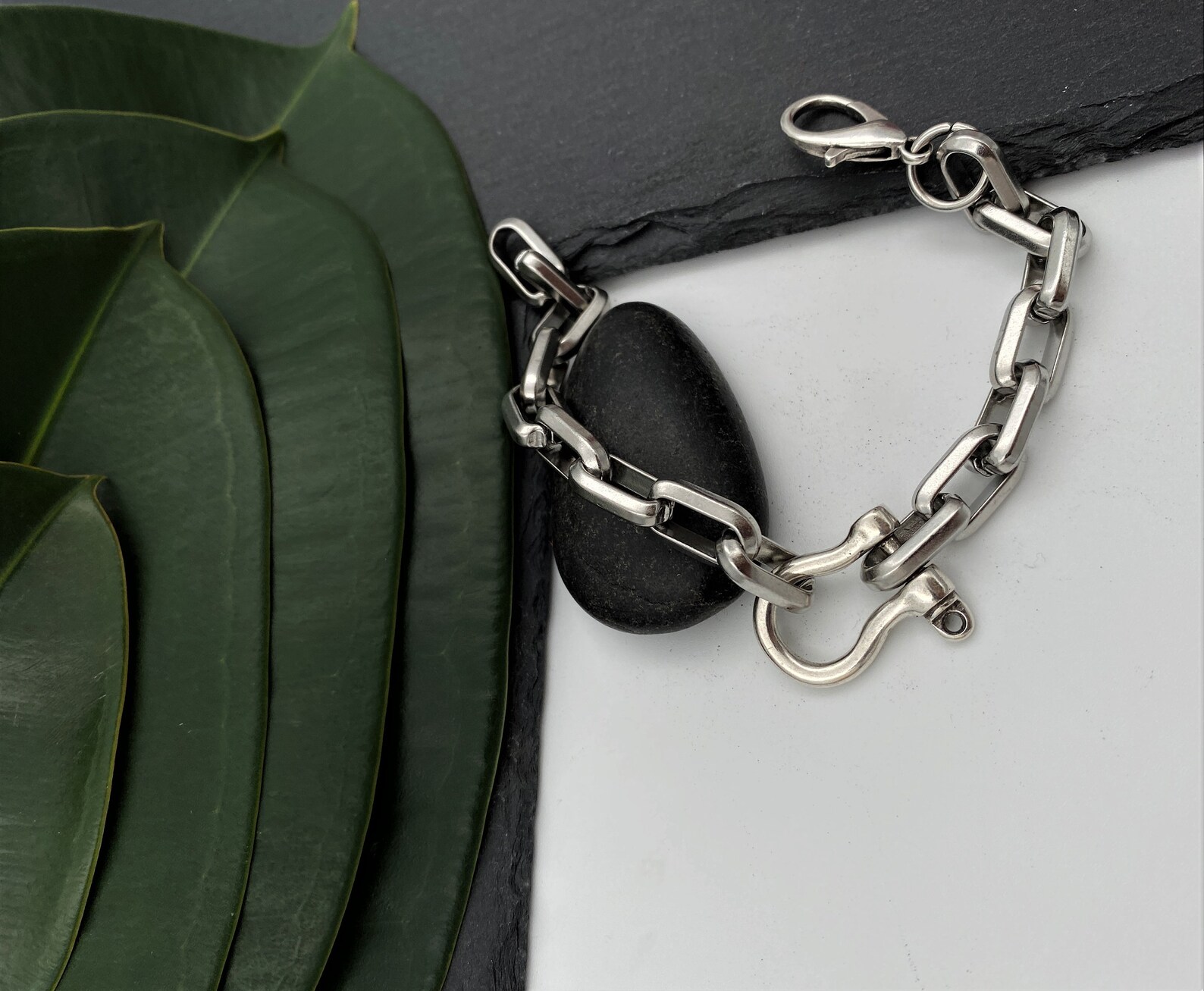 Shiny Stainless Steel Shackle Bracelet Thick Oval Link Chain - Etsy