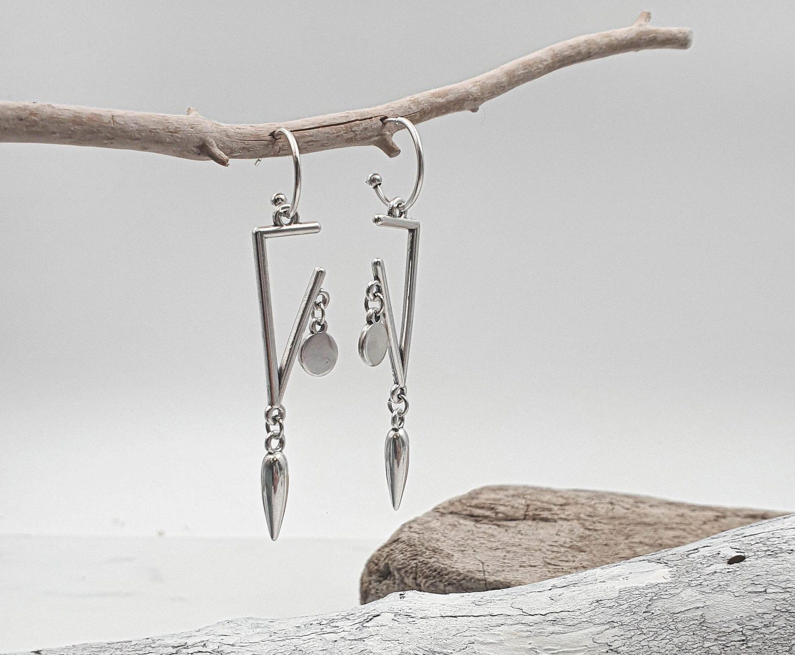 Statement Dangle Long Earrings• Hoop Sharp Earrings• Edgy Silver Plated ...