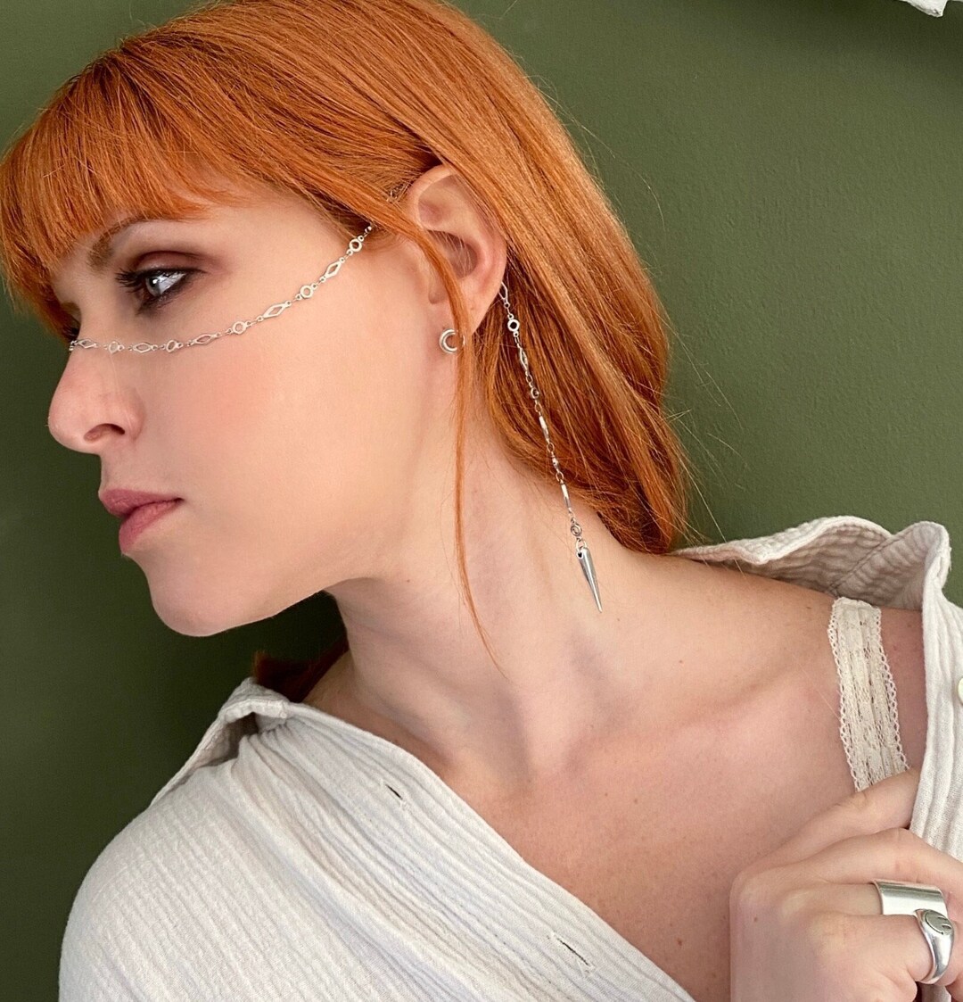 Edgy Style Face Chain • Stainless Steel Face Chain• Spikes Head Chain ...