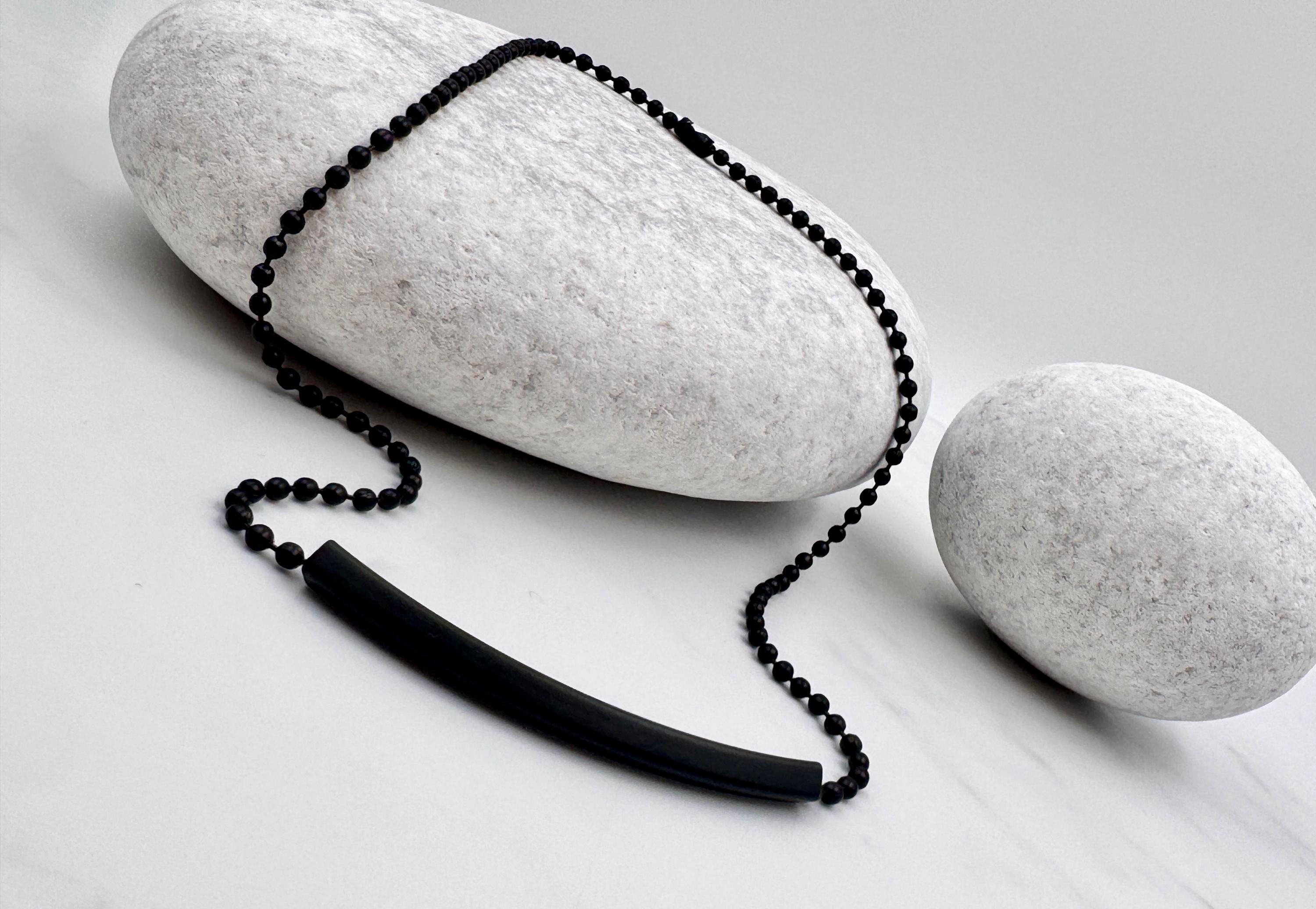 Black Curved Tube Ball Chain Choker, Womans Layering Black Half Metal ...