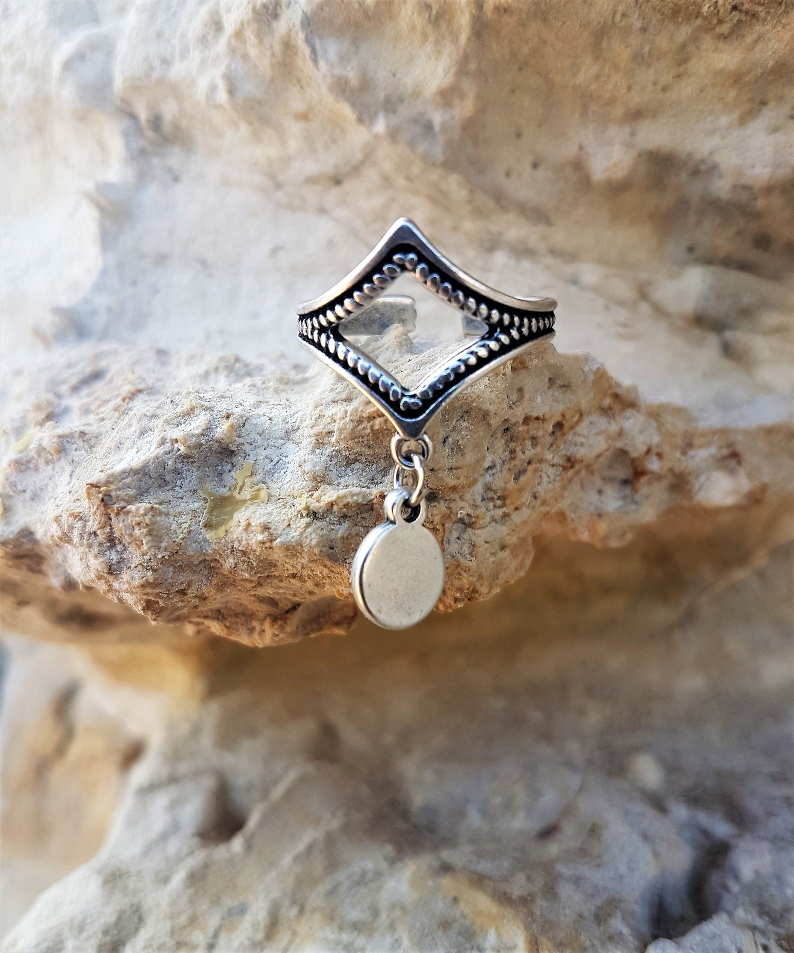 Silver Rhombus Adjustable With Charm Ring Open Antique Silver - Etsy