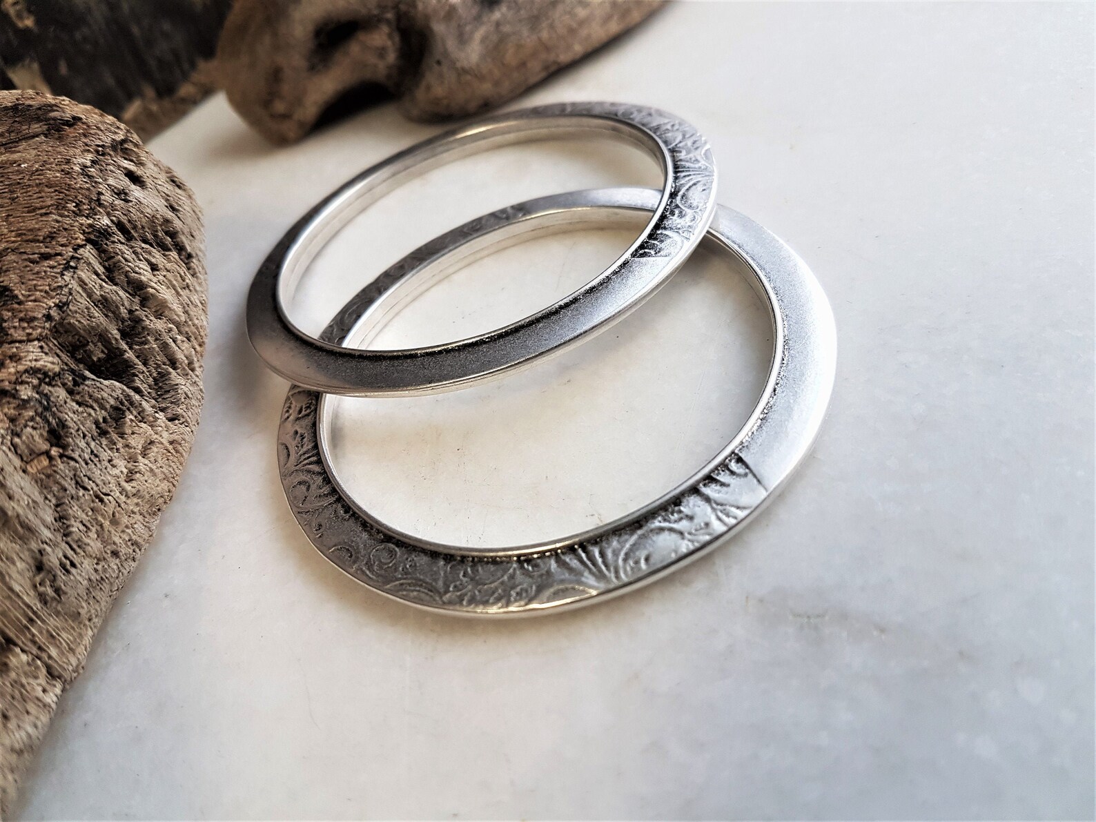 Antique Silver Solid Bracelet Thick Engraved Stacking | Etsy