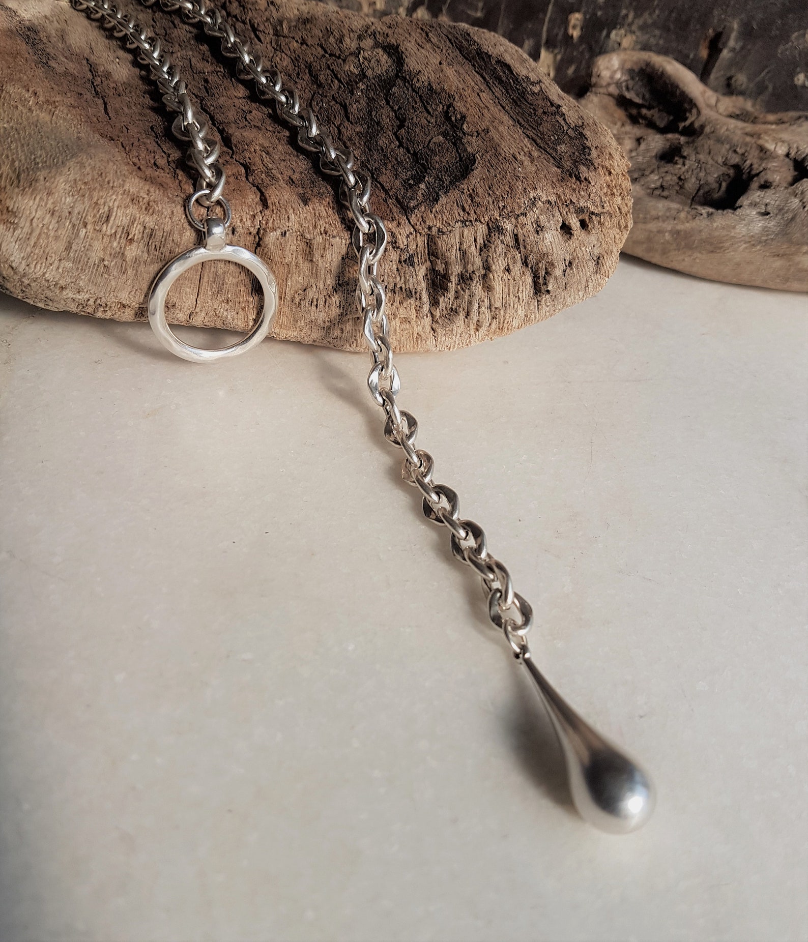Antique Silver Rolo Chain Lariat Necklace Womens Drop and - Etsy