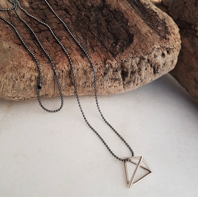 Mens necklace 3d triangle necklace silver unisex triangle | Etsy
