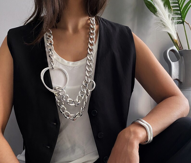 Extra Large O Ring Clasp Curb Chain Necklace Double Wrap - Etsy