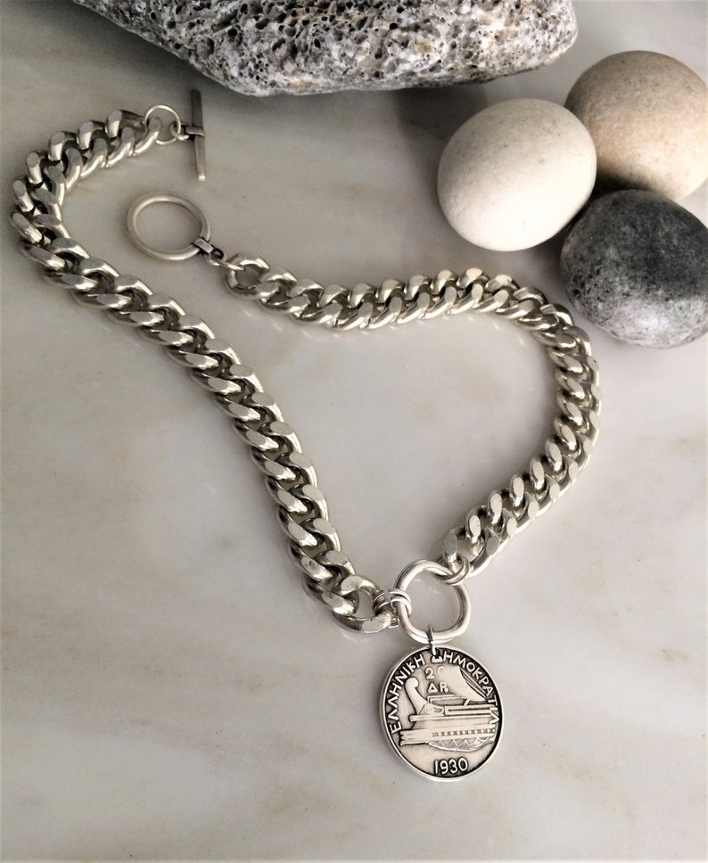 Silver Large Coin Necklace Thick Chain Coin Pendant Aluminum | Etsy