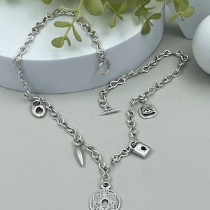 Multi Chains Silver Layered Charm Necklaces Set• Stackable Heart ...