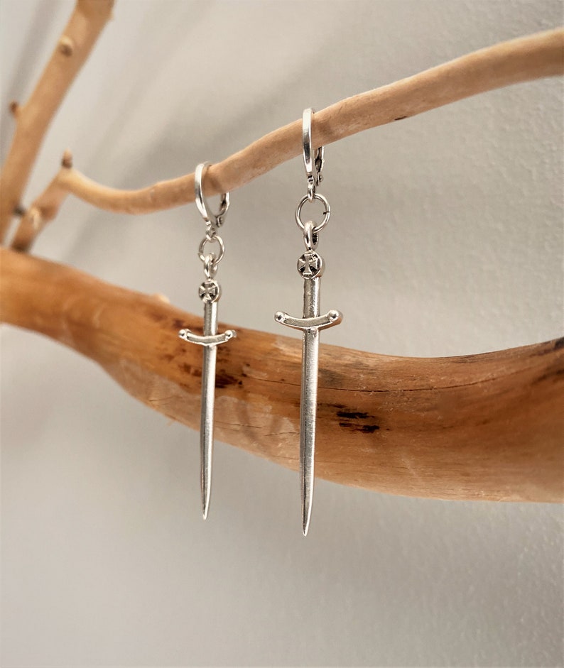 Silver Medieval Sword Womens Earrings Statement Sword Drop - Etsy