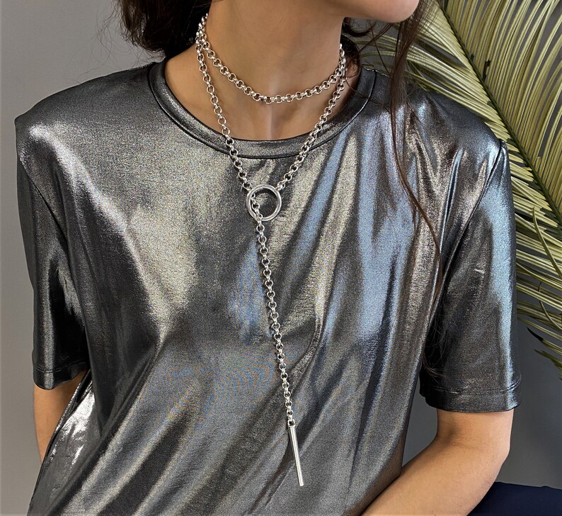 Adjustable Length Lariat Sharp Pendant Rolo Long Vertical Bar - Etsy