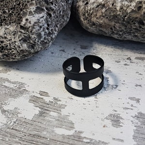 Womens Matte Black Double Line Minimal Ring, Jet Black Stacking Ring ...