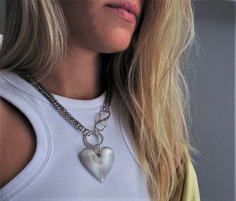 Oversized Heart Cuban Link Chain Necklace Contemporary S | Etsy