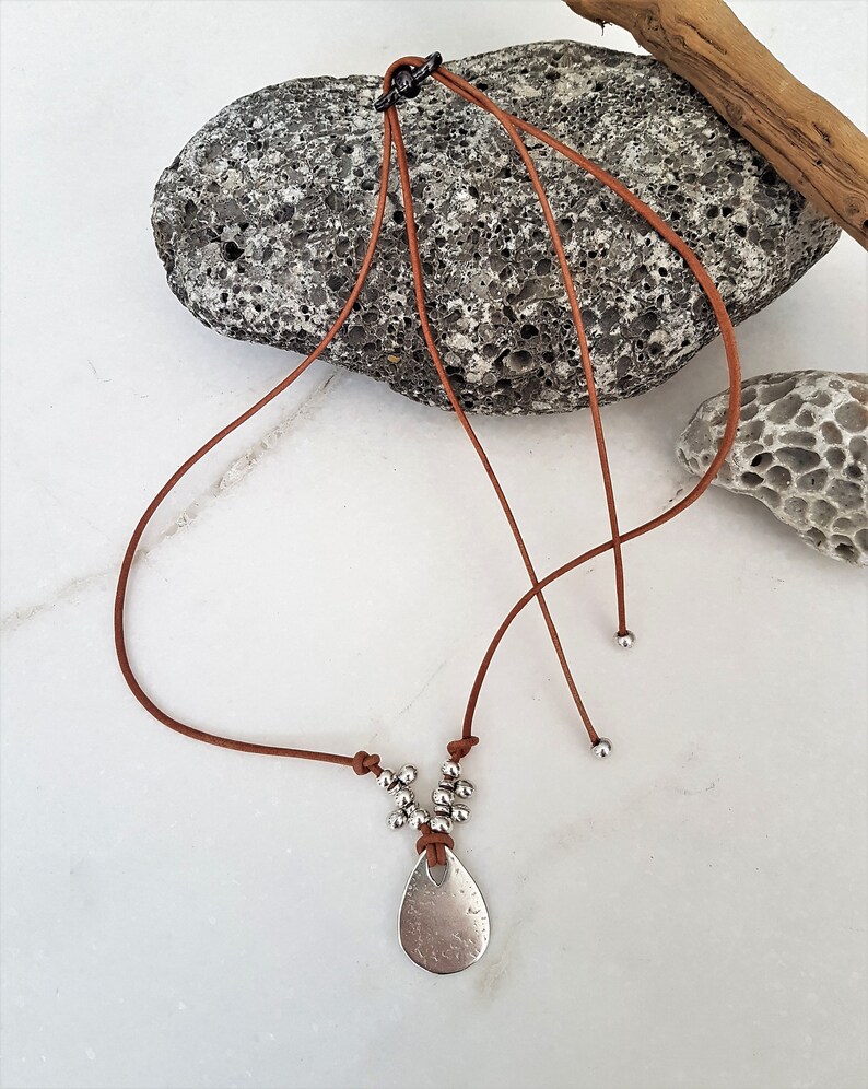 Womens genuine leather cord pendant black leather adjustable | Etsy