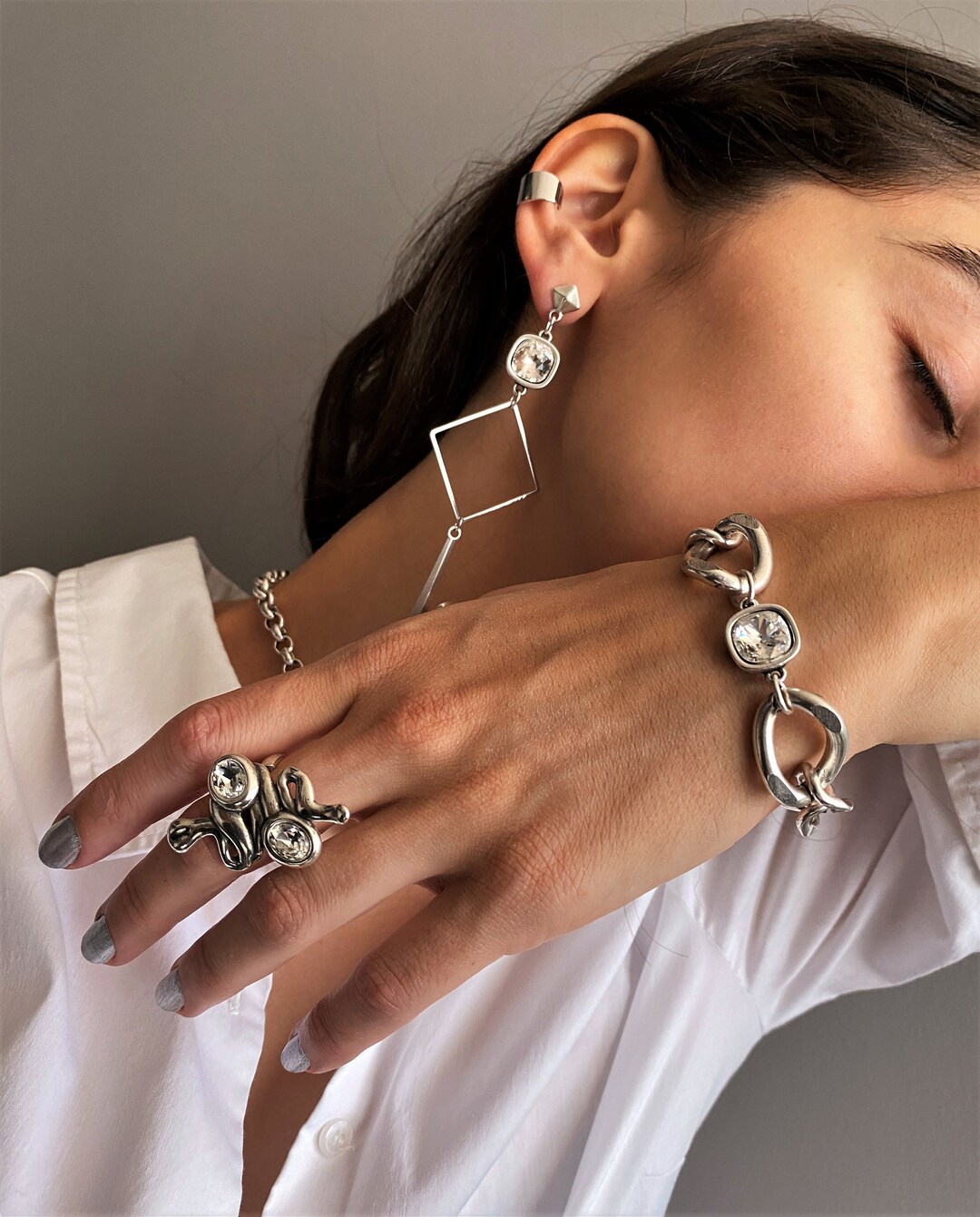 Statement Large Swarovski Sharp Earrings, Oversized Geo Crystal ...