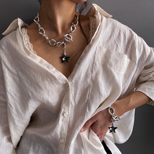 Oversized Star Crystal CHUNKY Chain Necklace, Curb Chain Statement Star ...