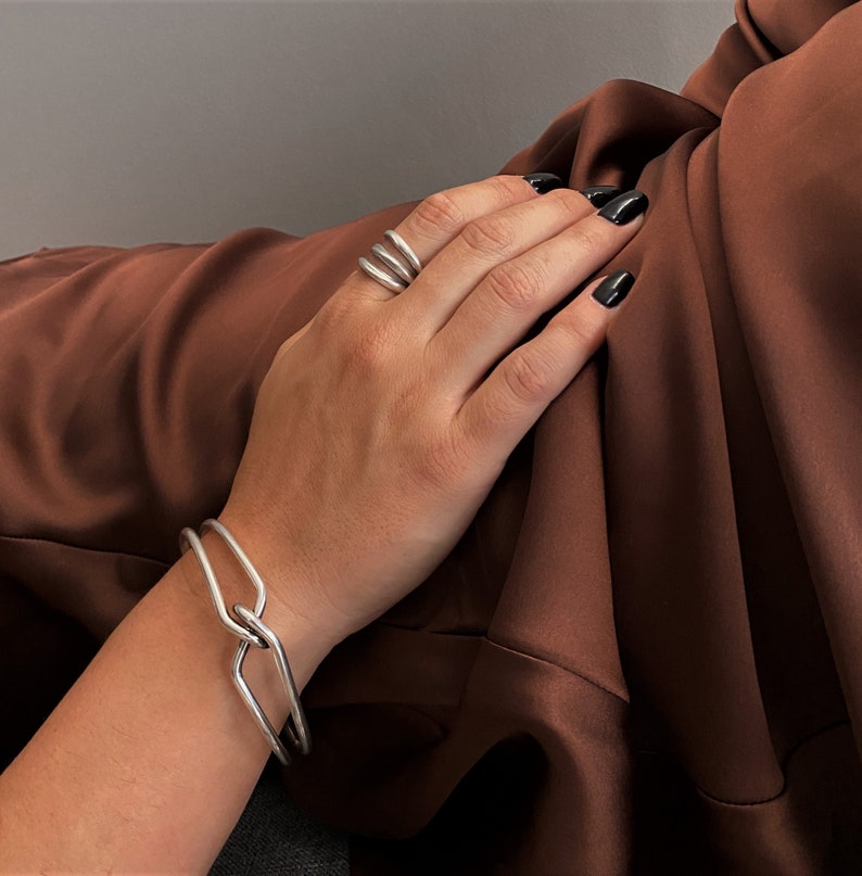 Silver Three Parallel Lines Ringcontemporary Triple Bar Open - Etsy