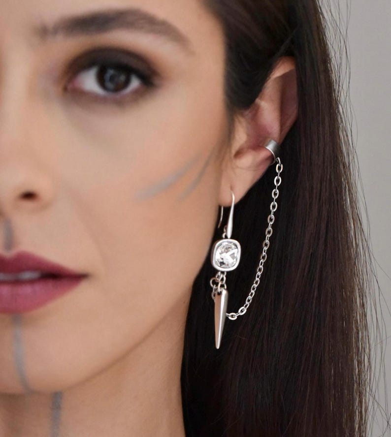 Mismatched Swarovski Spike Drop Earring Set, Grunge Sharp Swarovski ...