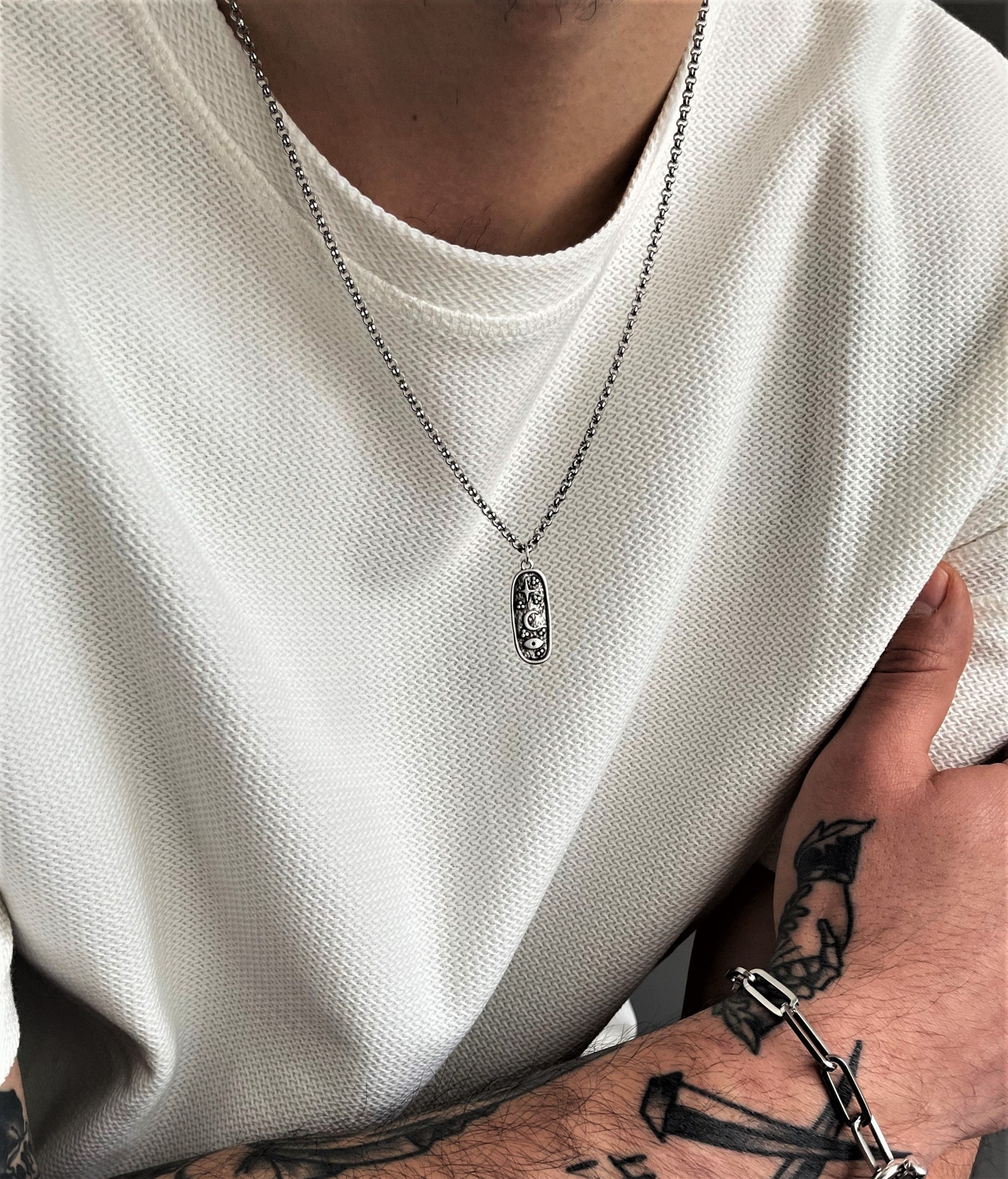 Stainless Steel Chain Celestial Pendant Minimal Moon Stars | Etsy