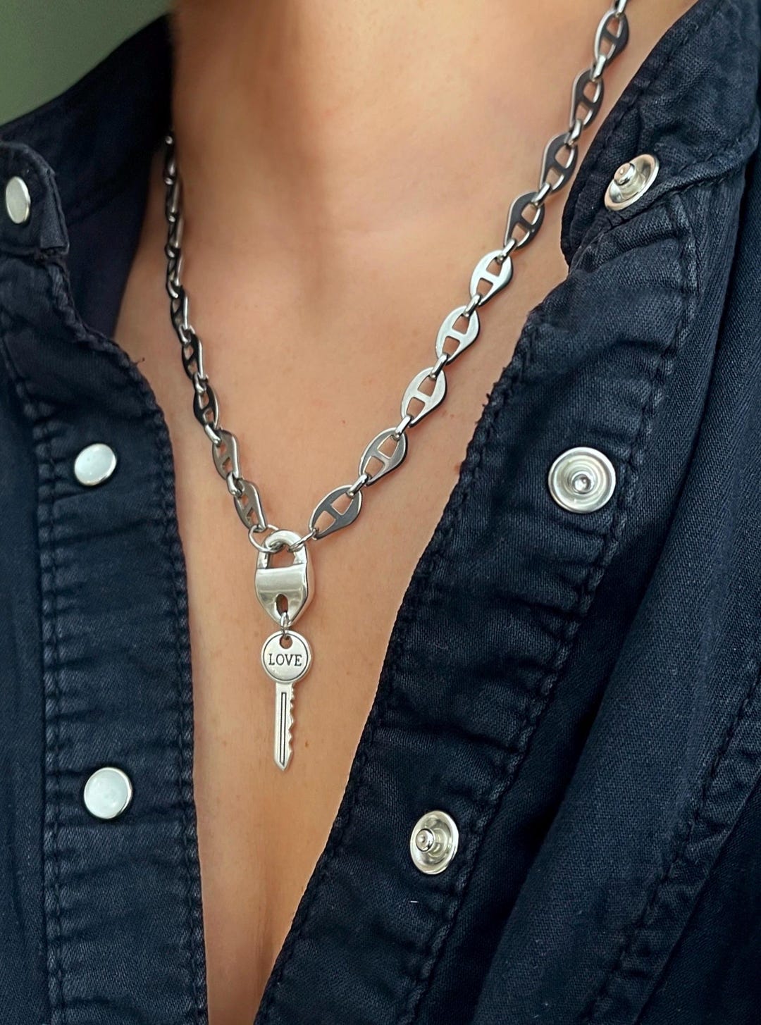 Lock With Love Key Chain Necklace• Antique Silver Padlock Necklace ...