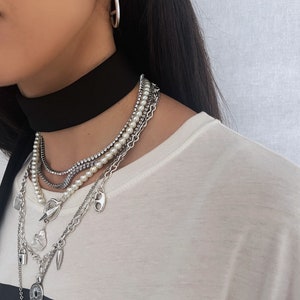 Multi-layered Chains TENNIS CRYSTAL Necklaces• Pearl Statement Necklace ...