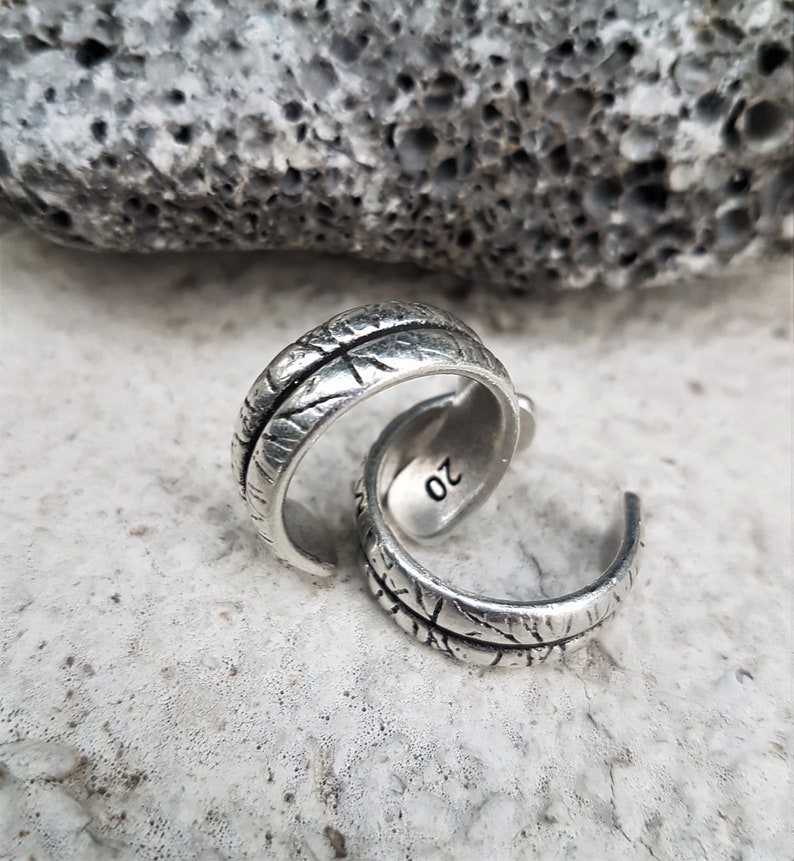 Antique Silver Double Bar Scratched Open Ring Mens Textured | Etsy