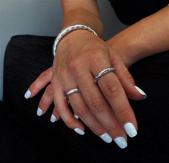 Solid Silver Hammered Cuff Ring Layered Heavy Band Ring - Etsy