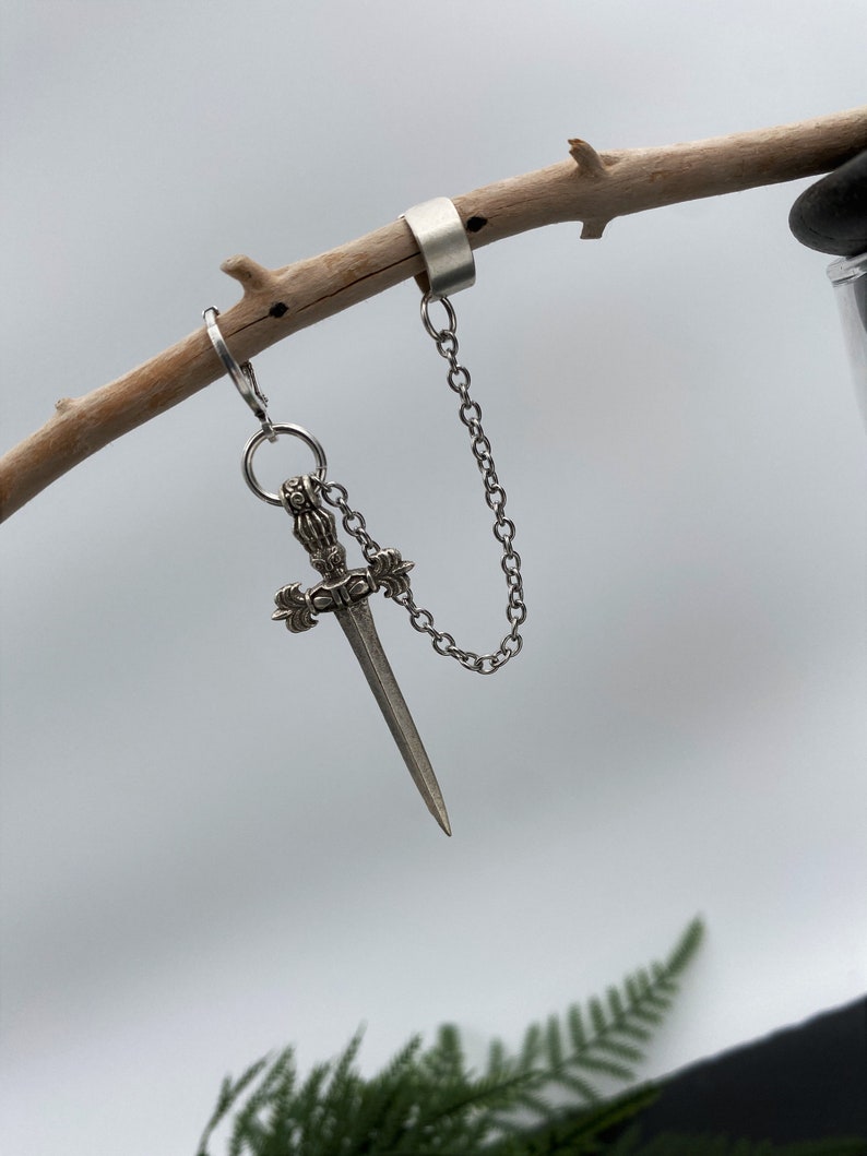 Silver Plated Sword Chain Drop Earring Edgy Punk Rock - Etsy