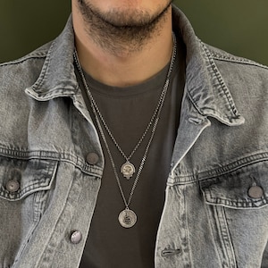 Mens Coin Antique Silver Necklace• Ancient Greek Coin Short Pendant ...