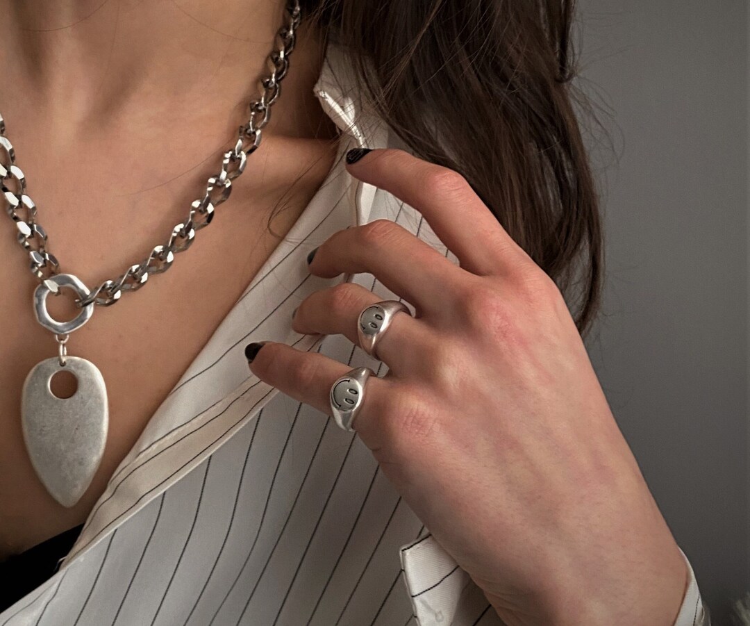 Chevalier Smiley Face Open Ring, Happy Face Signet Ring, Minimal Pinky ...