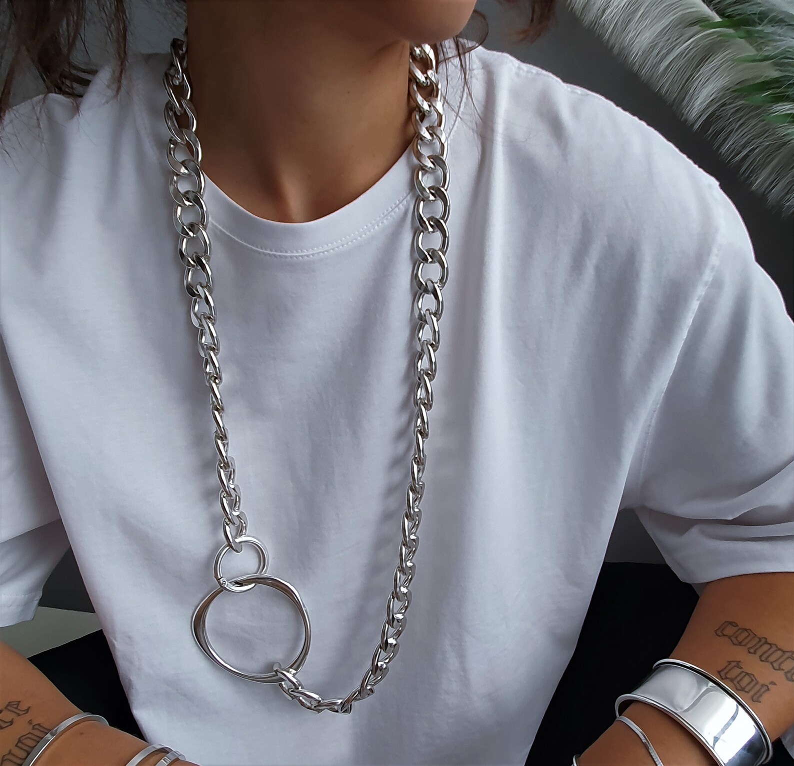 Extra Large O Ring Clasp Curb Chain Necklace Double Wrap - Etsy