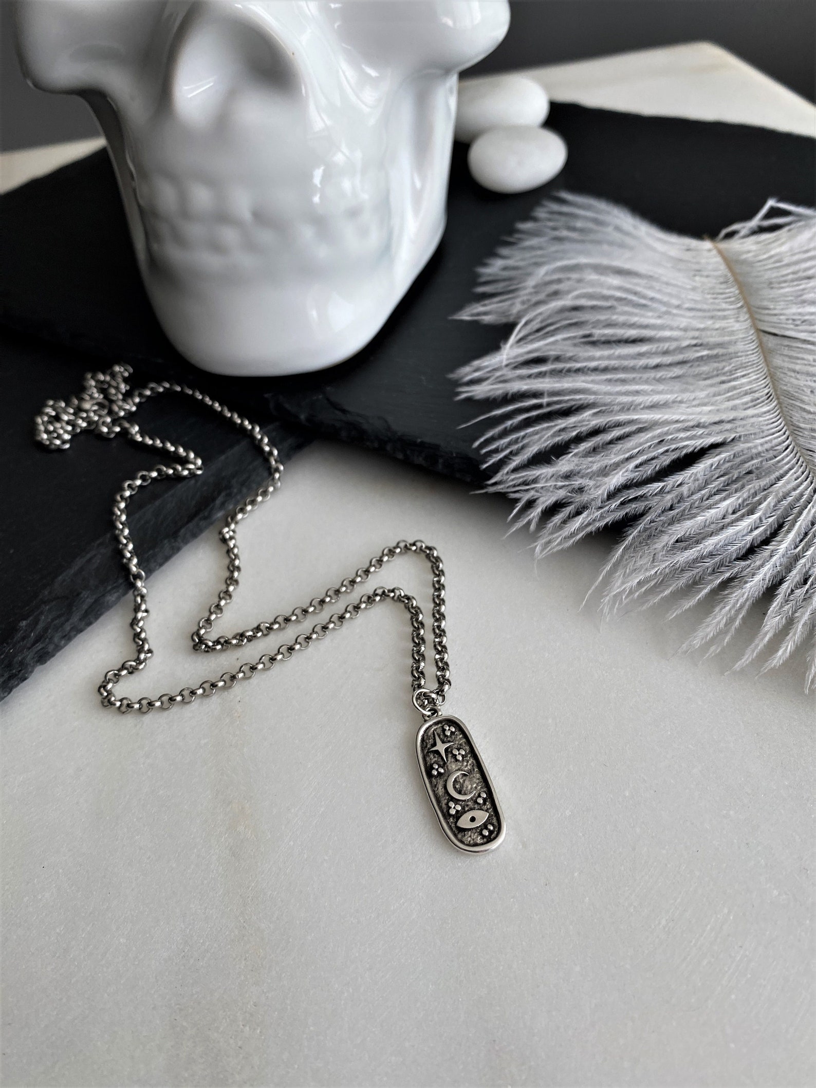 Stainless Steel Chain Celestial Pendant Minimal Moon Stars | Etsy