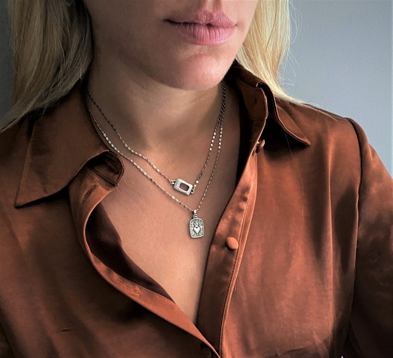 Dainty Mexican Heart Chain Necklace Stacking Geometric Charm - Etsy