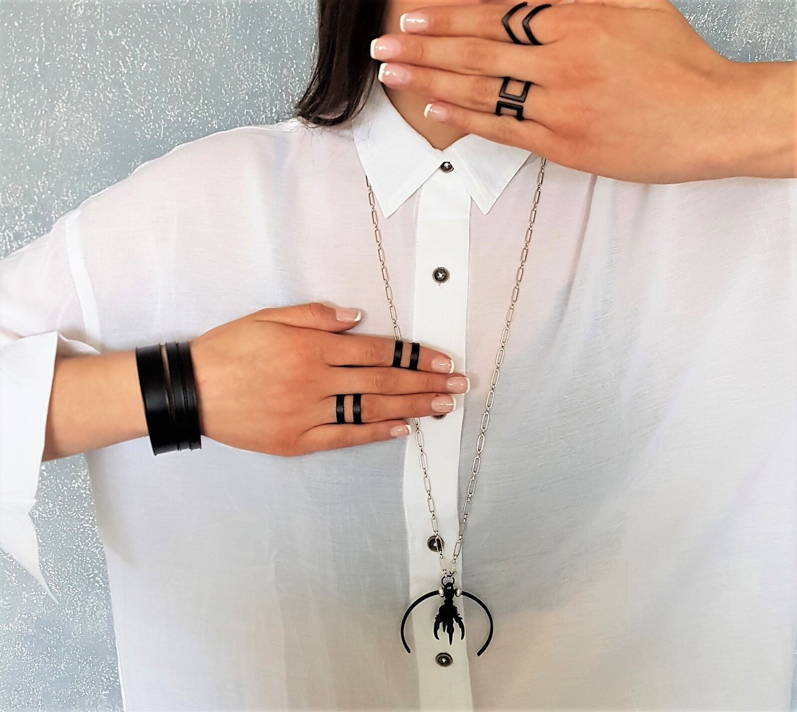 Womens black double line minimal ring matte black knuckle | Etsy