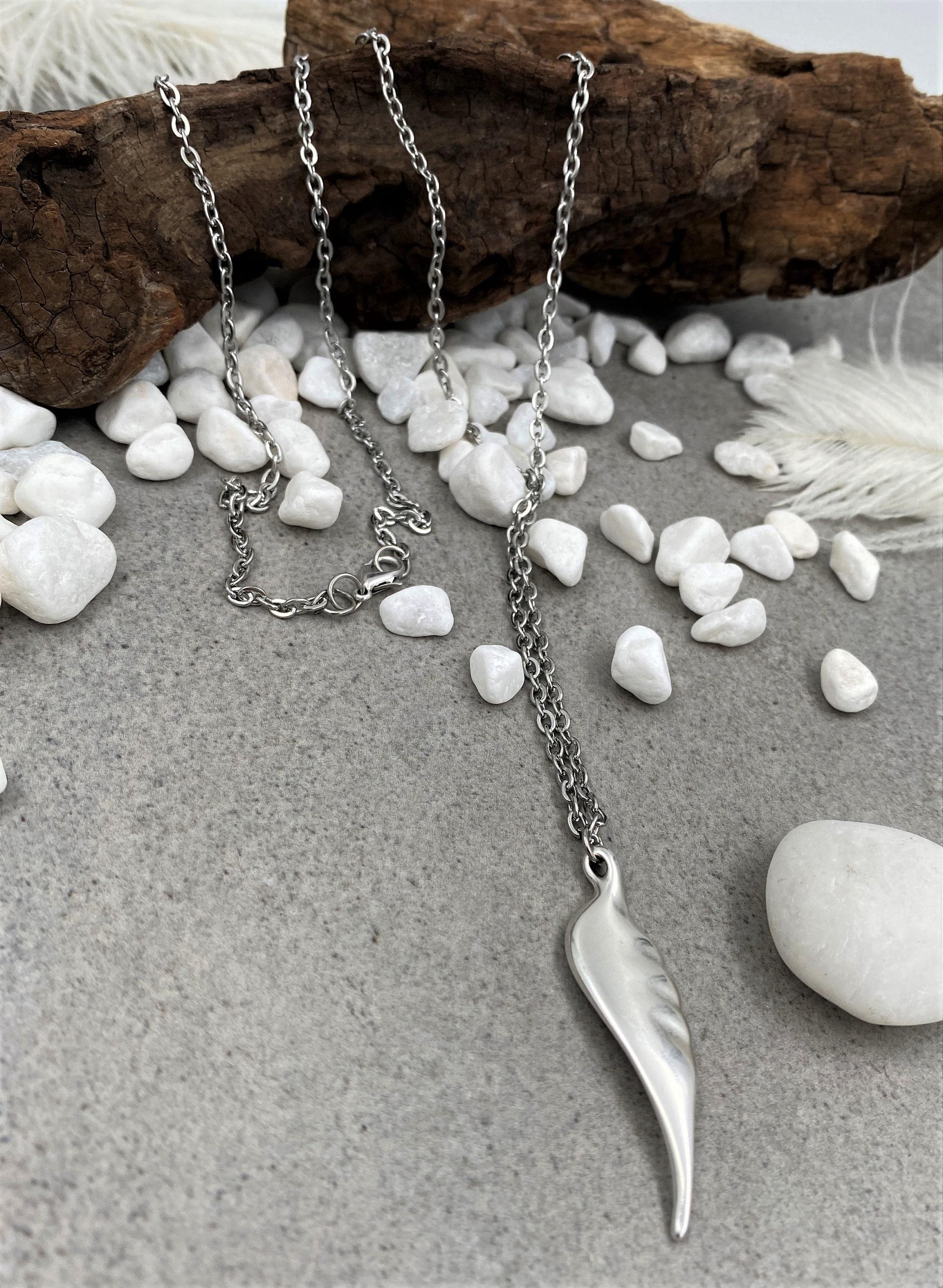 Silver Angels Wing Pendant• Long Silver Chain Feather Necklace• Silver ...