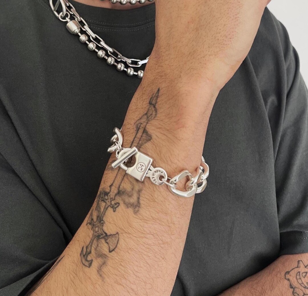 Chunky Silver Curb Chain Padlock Bracelet: Sterling Silver Plated - Etsy