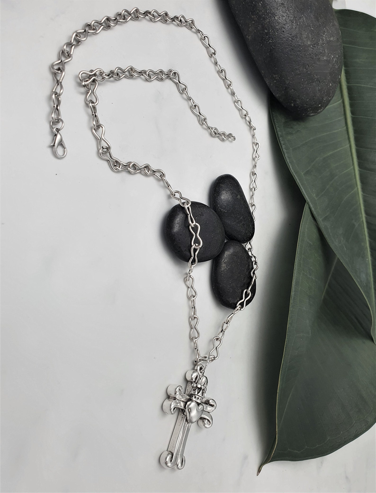 Large Silver Cross Chain Necklace Big Cross Silver Chain - Etsy