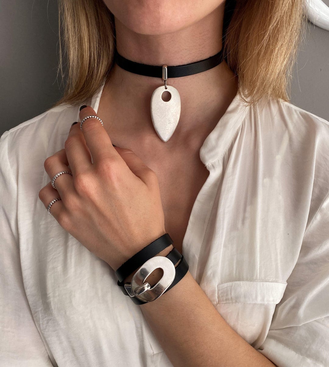 Genuine Leather Pointy Pendant Necklace• Flat Leather Sharp Pendant ...