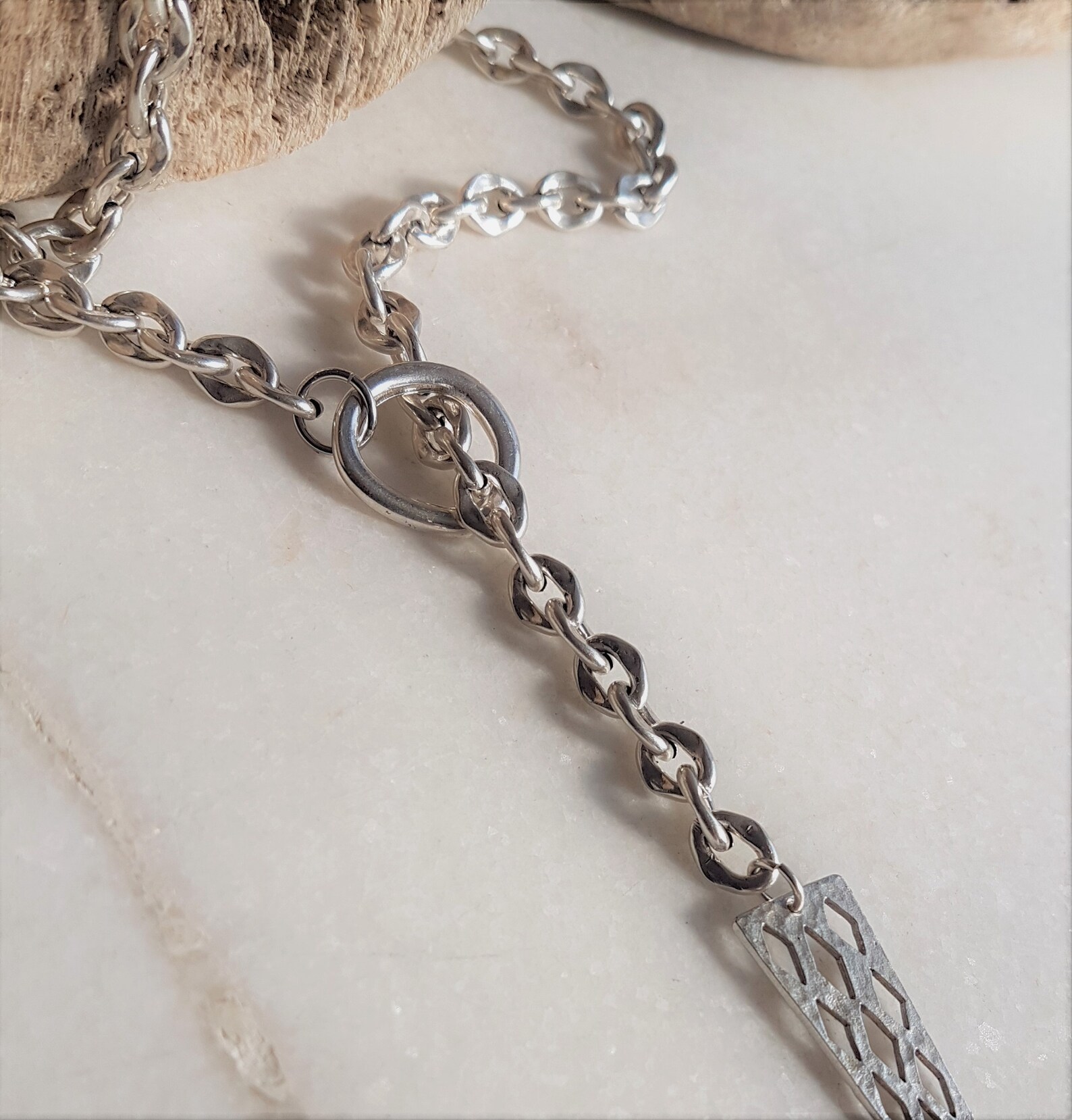 Antique Silver Chain Lariat Necklace Bold Chain Sharp | Etsy