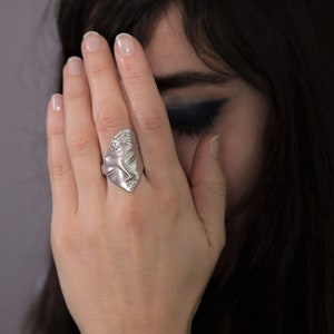 Antique Silver Ancient Greek Face Ring• Adjustable Statement Face Ring ...
