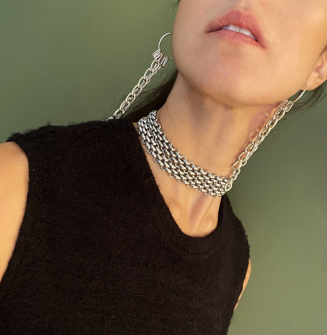 Lightweight Chains Statement Long Earrings Aluminum Chunky - Etsy