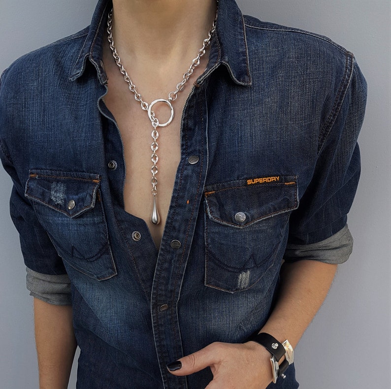 Antique Silver Rolo Chain Lariat Necklace Womens Drop and - Etsy