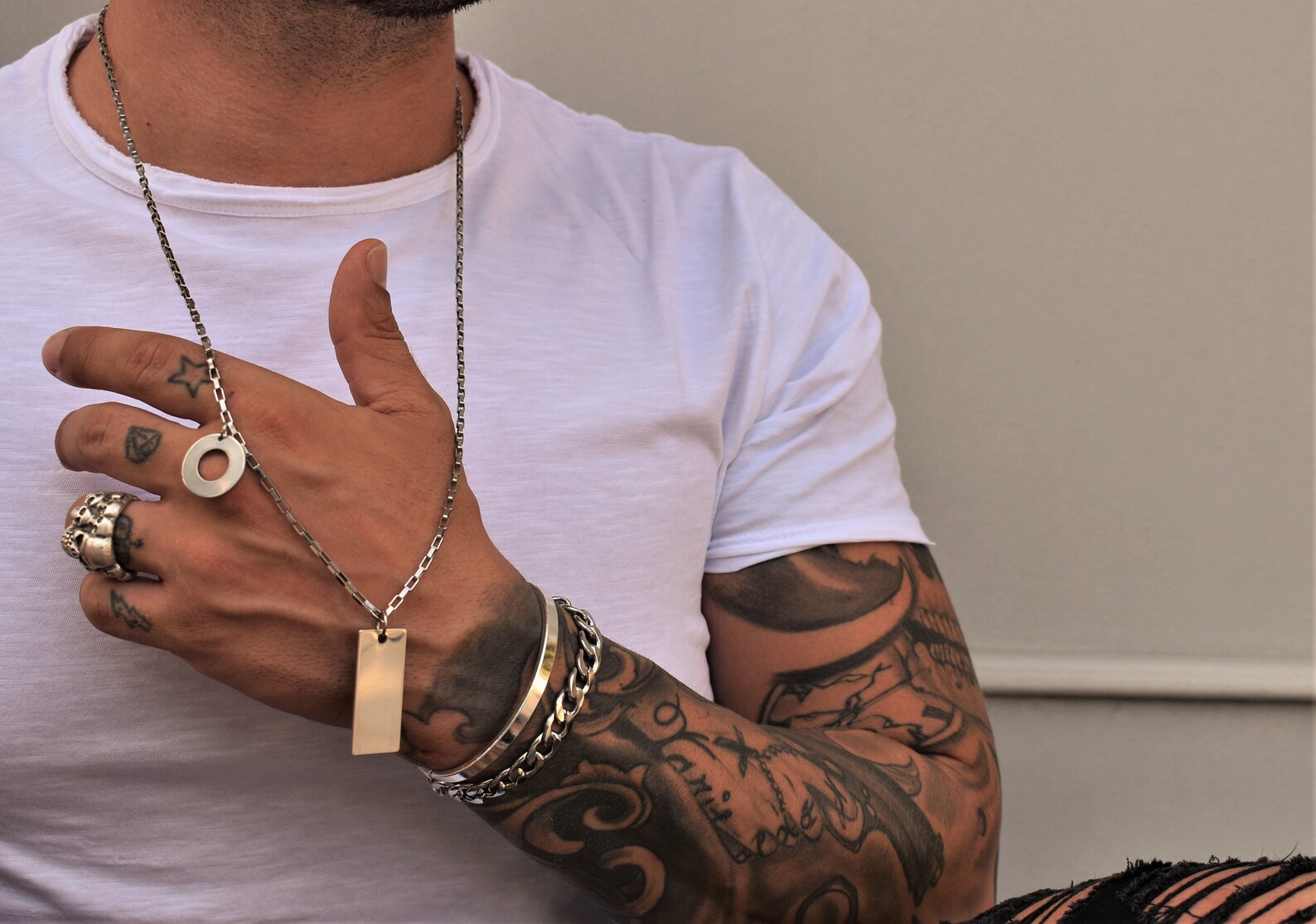 Mens Silver Square Link Chain Dog Tag Pendant Geometric | Etsy