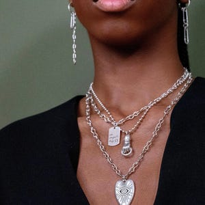 Set of Three Silver Chain Layered Punk Rock Style Pendants• Evil Eye ...