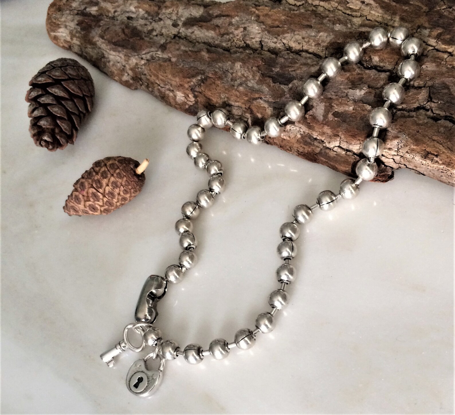 Chunky Ball Chain With Padlock and Key Uno De 50 Style Key - Etsy