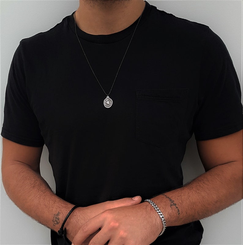 Mens Evil Eye Protection Charm Pendant Minimal Antique Silver | Etsy