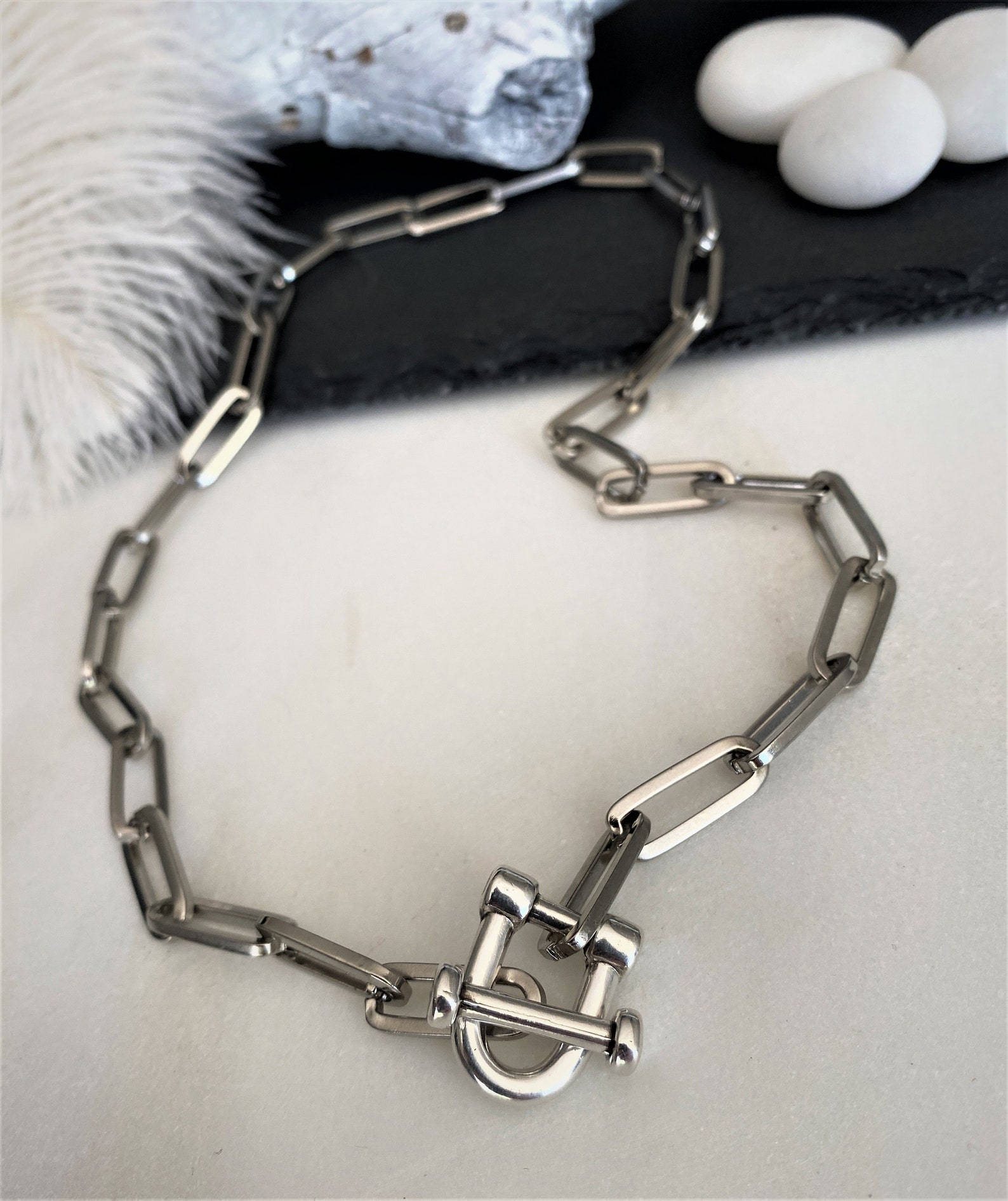 Chunky Chain Mens Shackle Necklace Stainless Steel Oval Link - Etsy