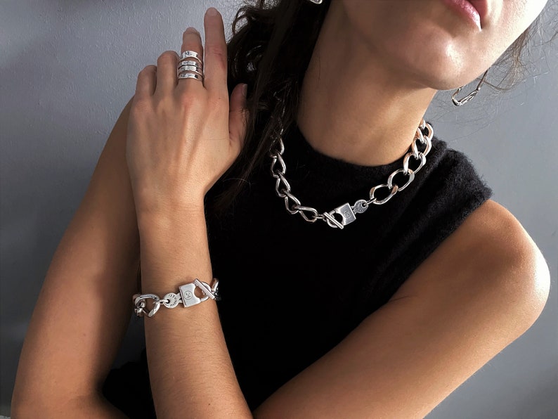 Chunky HEAVY Chain Padlock Necklace Oversized Silver Curb - Etsy