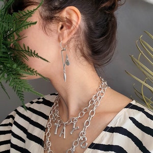 Statement Dangle Long Earrings• Hoop Sharp Earrings• Edgy Silver Plated ...