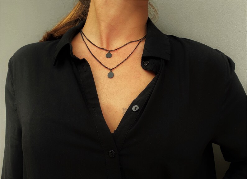 Black Coin Womens Necklace Black Chain Disk Pendant Matte - Etsy