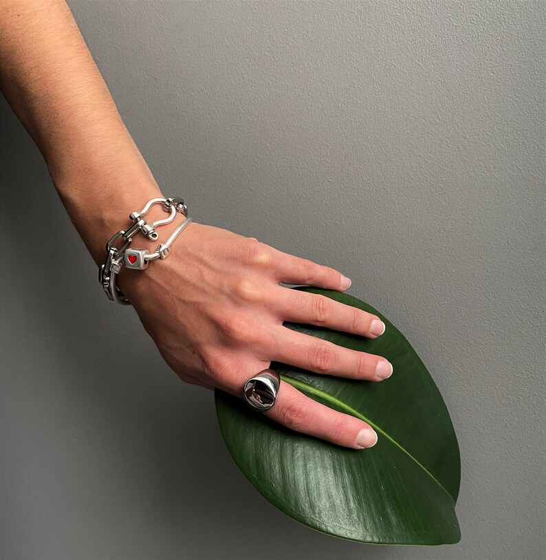 Shiny Stainless Steel Shackle Bracelet Thick Oval Link Chain - Etsy
